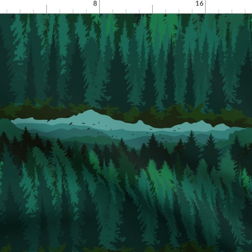 Woodland Fabric Pine Trees Forest Bear Tracks Nursery Kids | Etsy