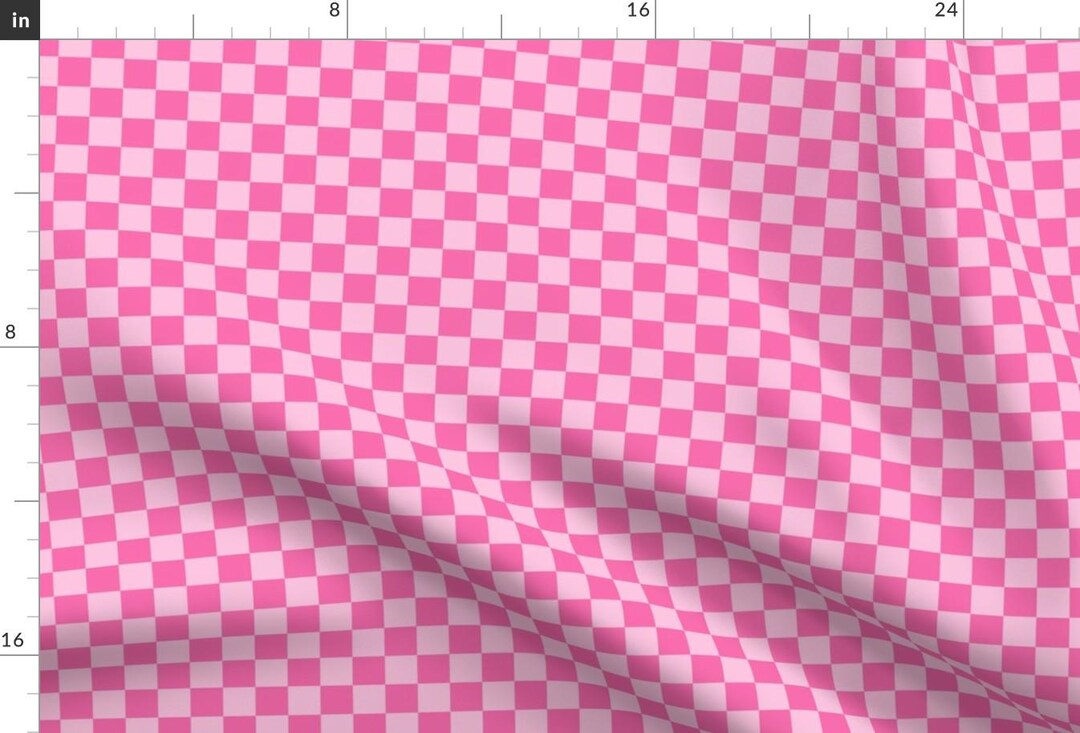 Bright Retro Check Fabric - Pink Checkerboard by Camilaprints ...