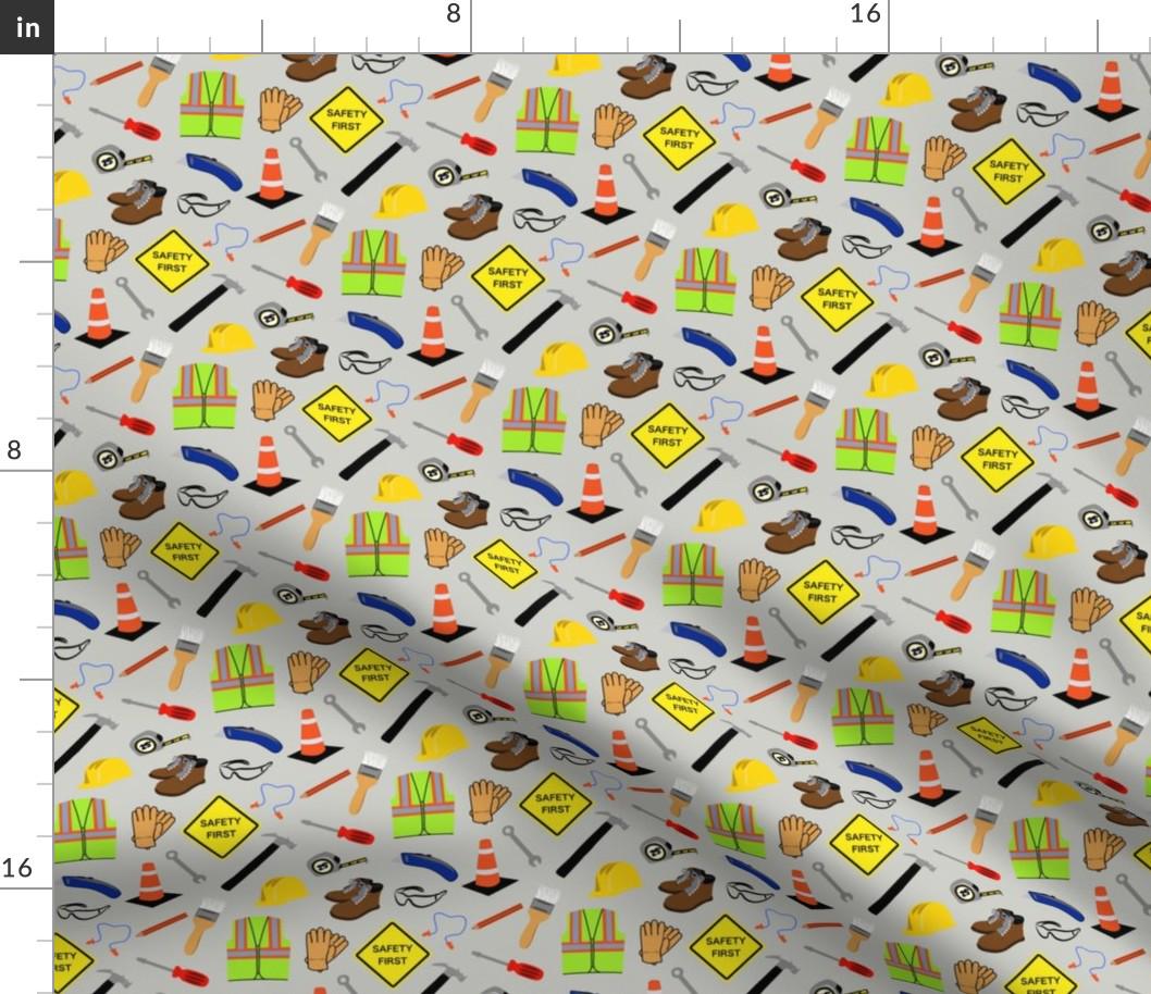 Construction Fabric Safety First People Gray by Kaldreadesigns ...
