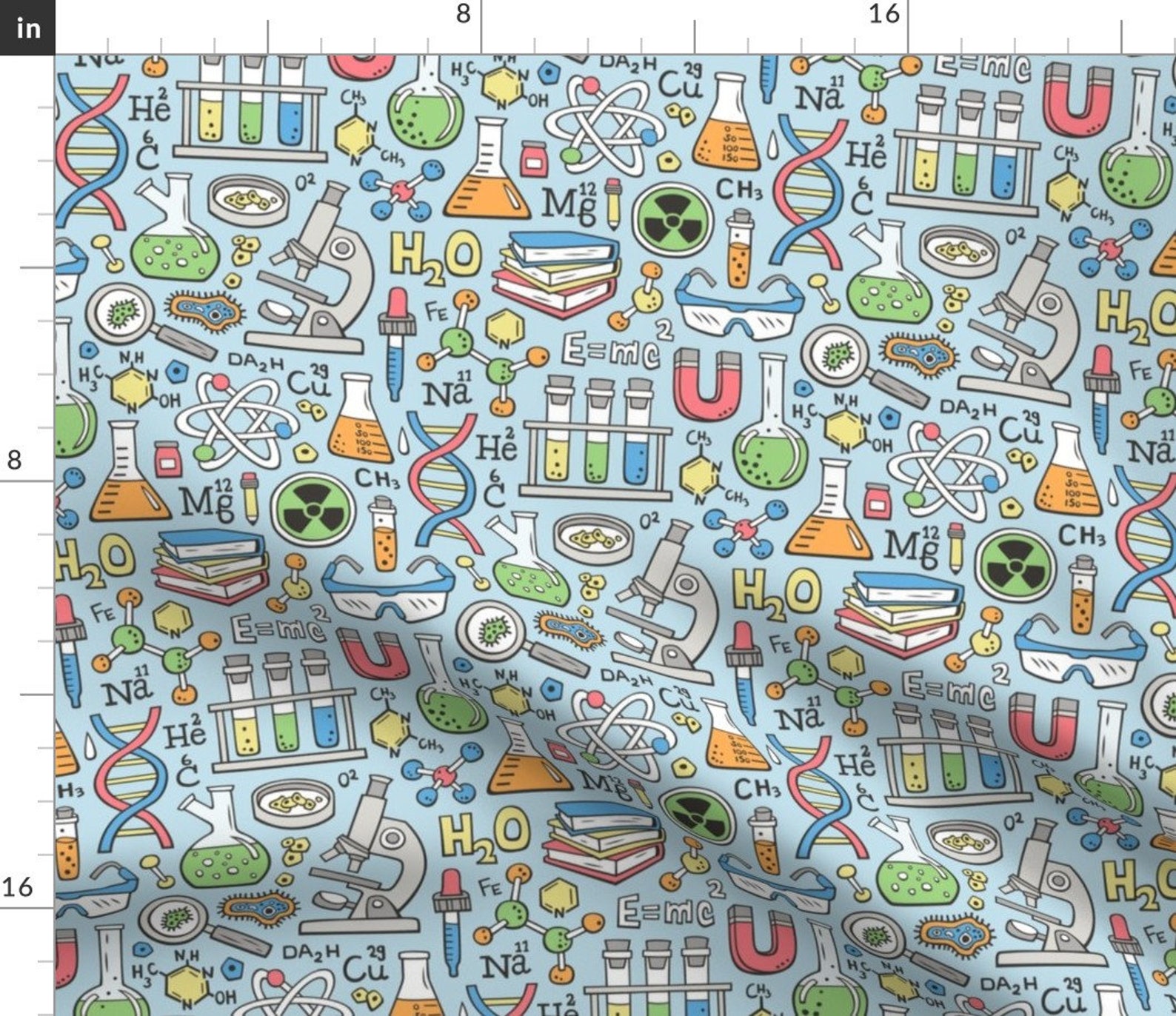 Science Fabric Science Lab by Caja Design Blue Colorful - Etsy Sweden