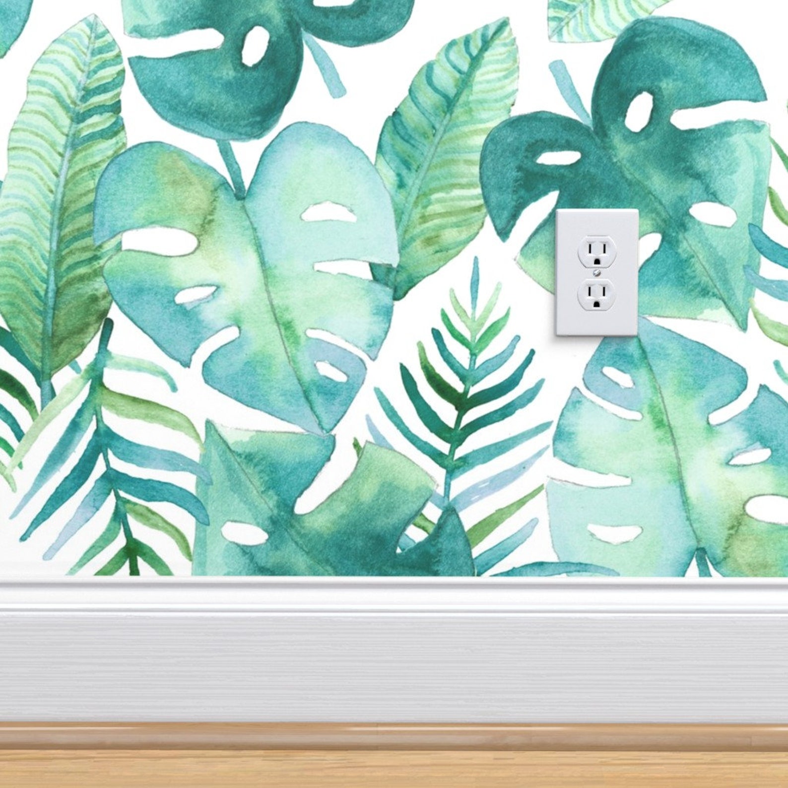 Tropical Wallpaper Cyan Tropical Jungle by Tangerine-tane | Etsy