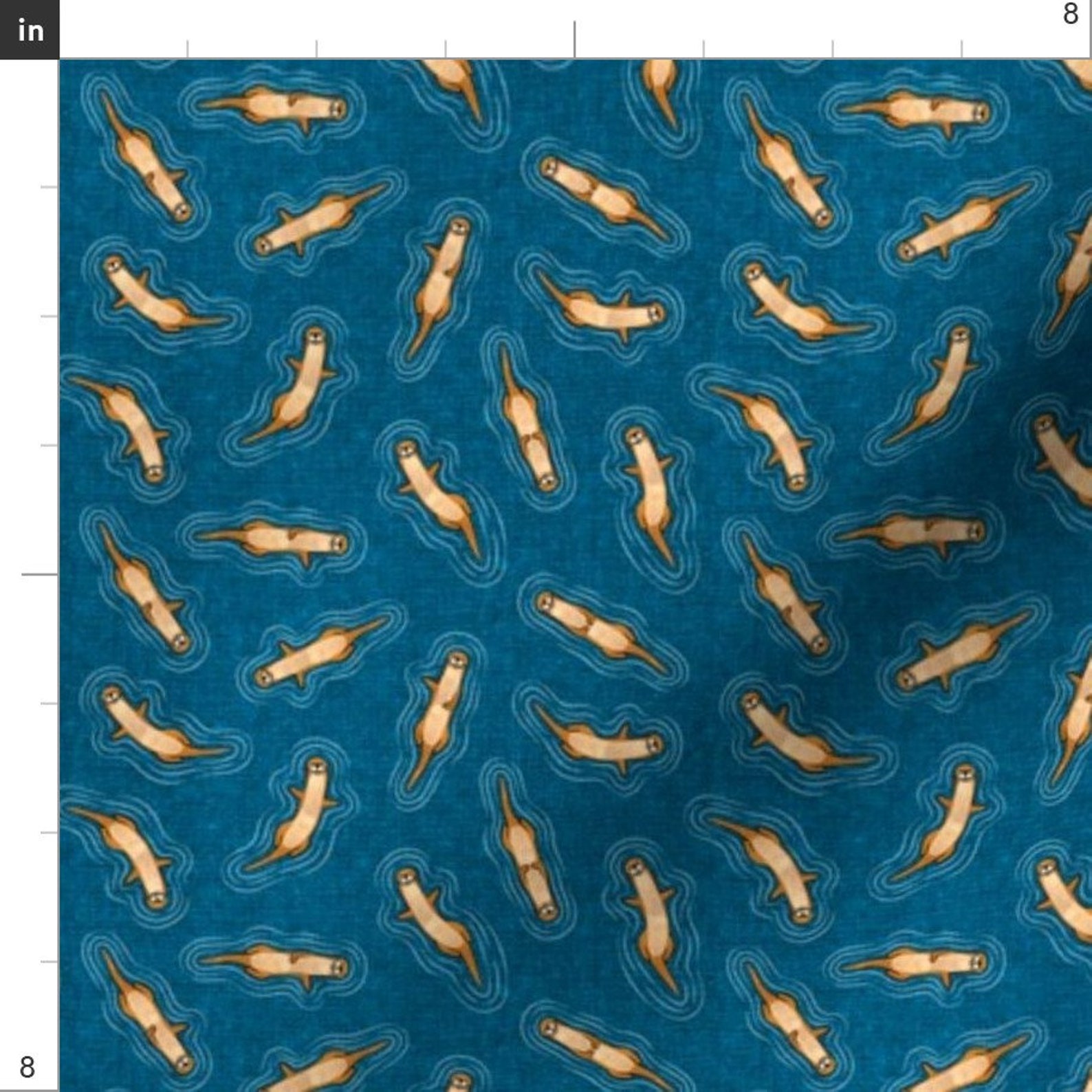 Otters Fabric Micro Scale Swimming Otters Blue by - Etsy