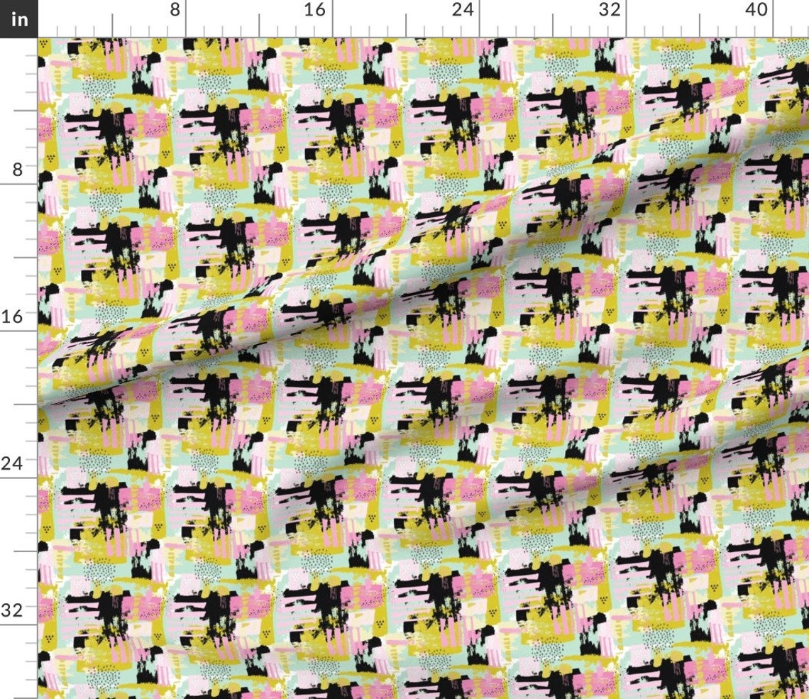 Mod Fabric Mod Pattern in Pink Black White Gray Yellow by - Etsy
