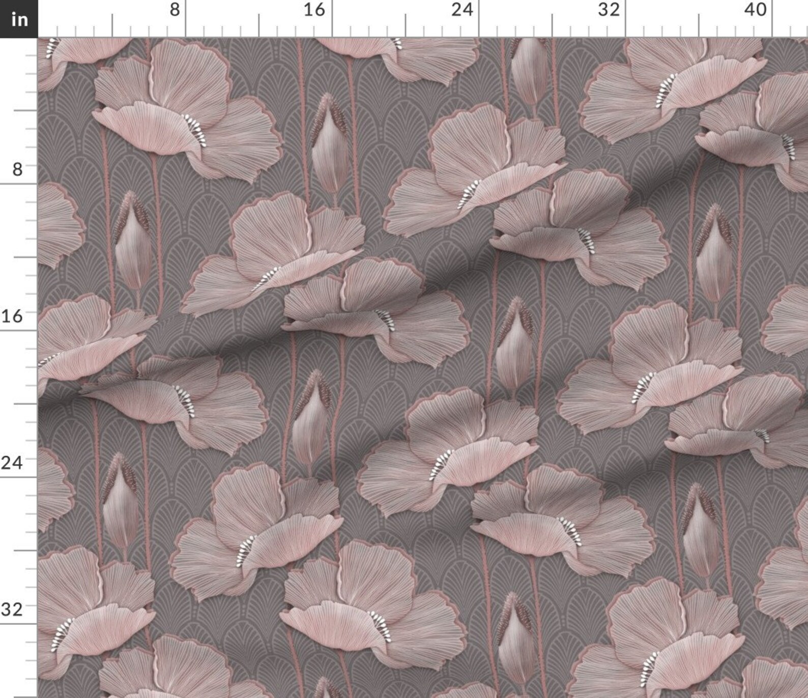 1920s Glamour Fabric Art Deco Poppies by J9design Large - Etsy