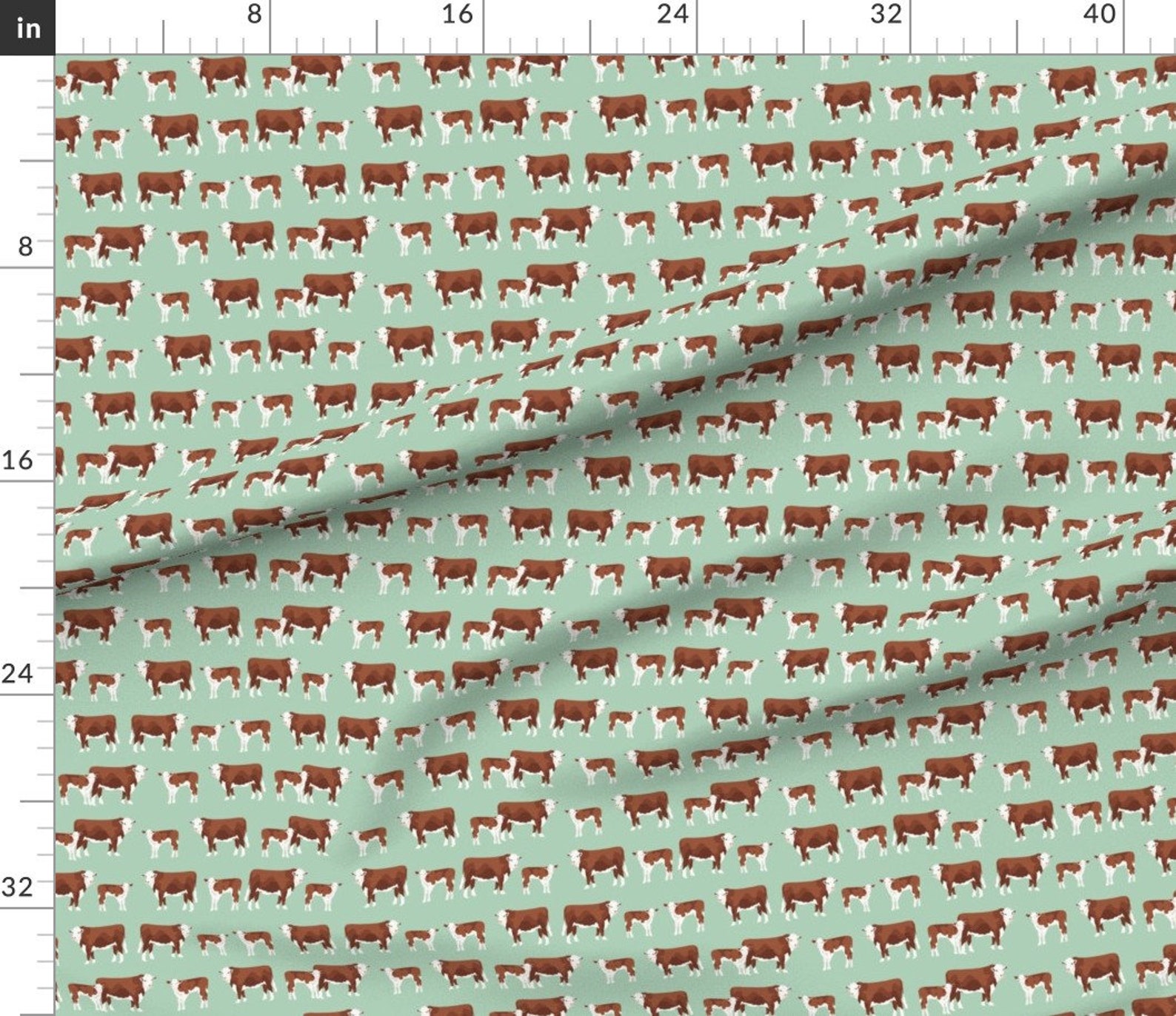 Cattle Fabric Hereford Cattle and Calf Farm Fabrics Mint | Etsy