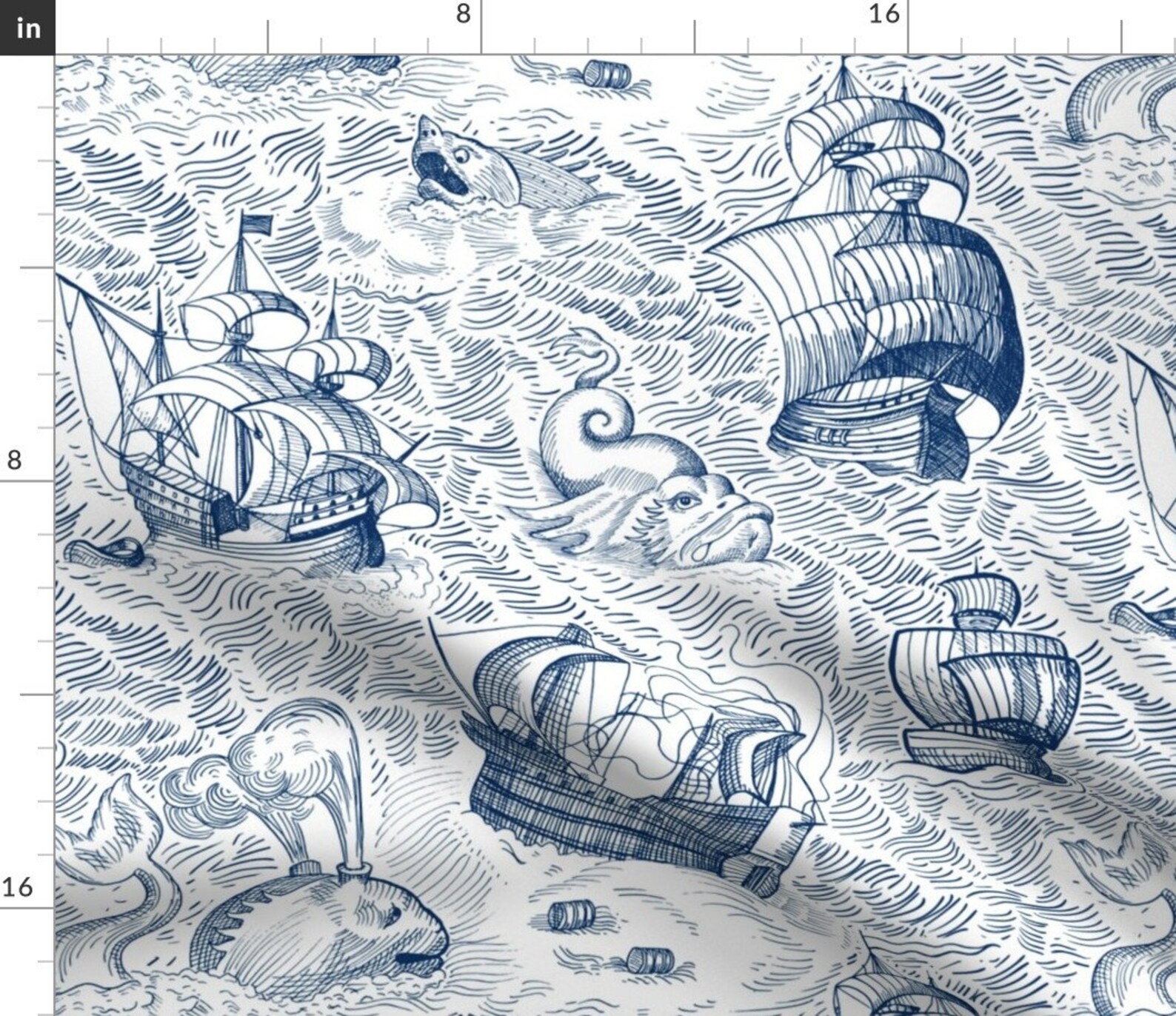 Nautical Blue Ship Fabric Ships in Ocean Blue large Scale - Etsy