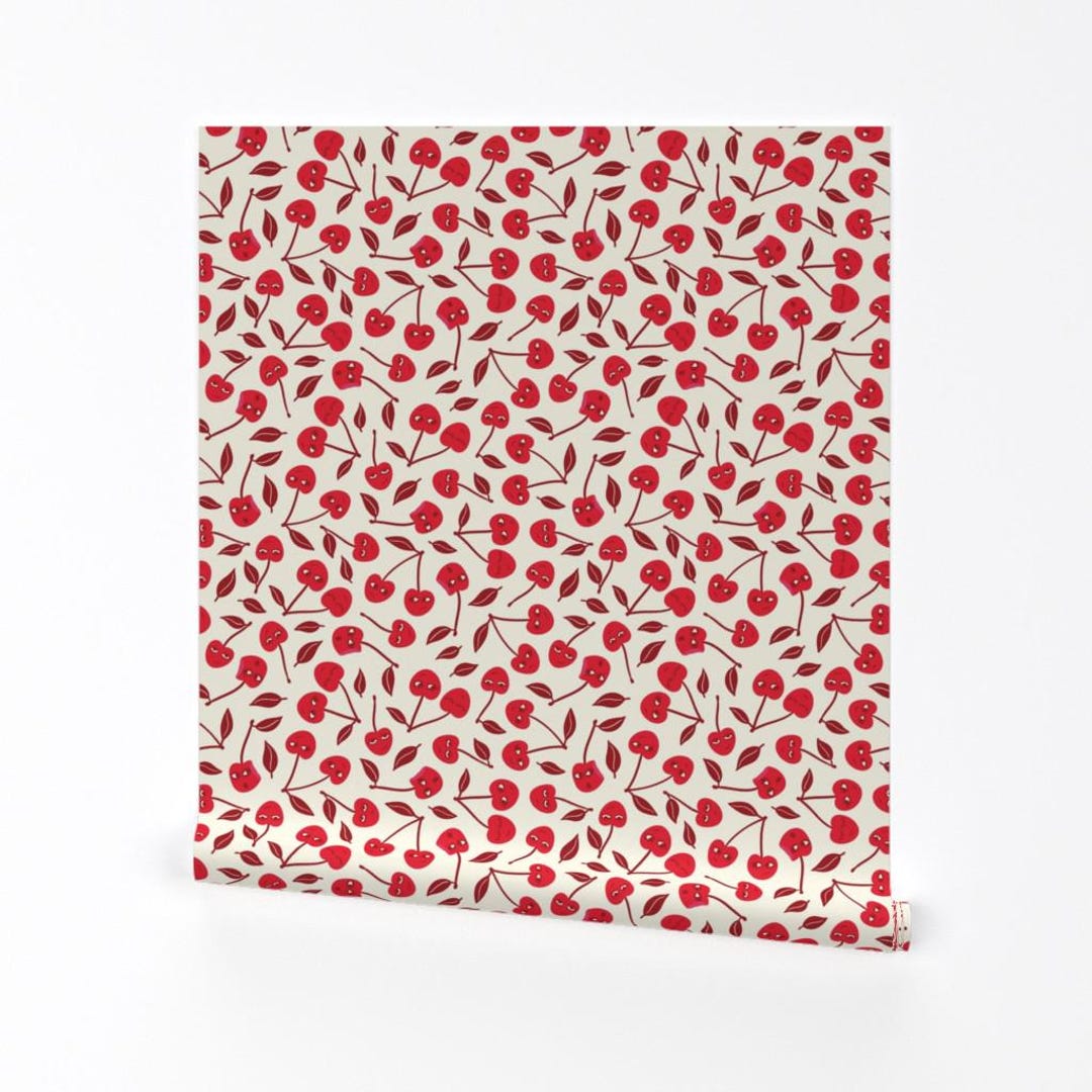 Whimsical Cherry Removable Peel and Stick Wallpaper - Silly Cute Red ...