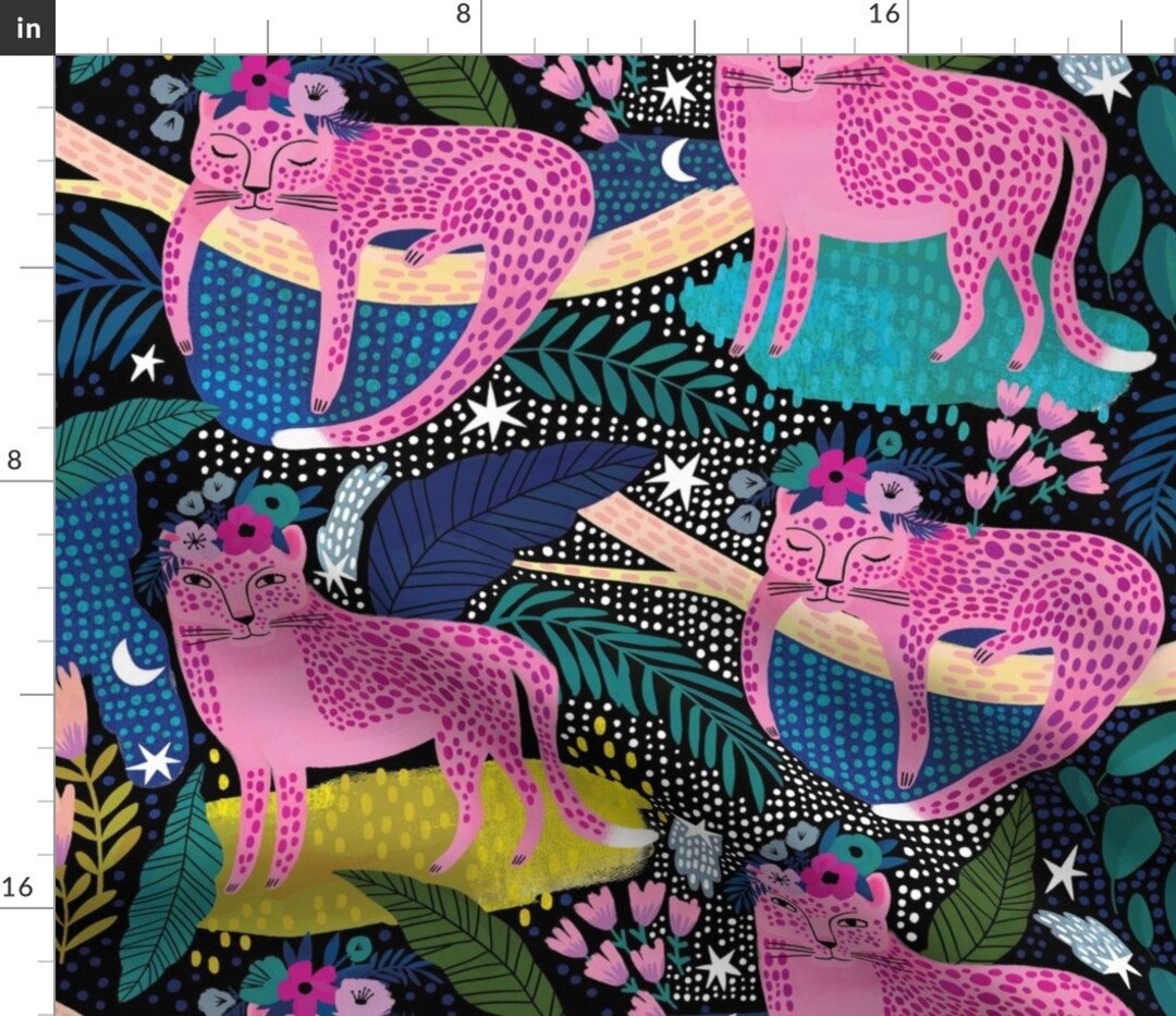 Cheetah Tropical Pink Fabric Cheetah Night Sleepy Jungle by - Etsy