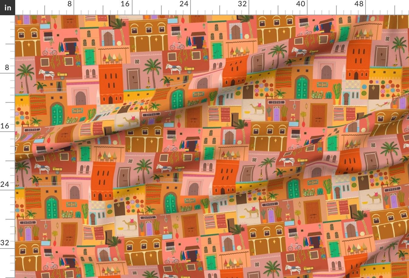 Marrakech Buildings Fabric - Marrakesh by Dasbrooklyn - Moroccan City ...