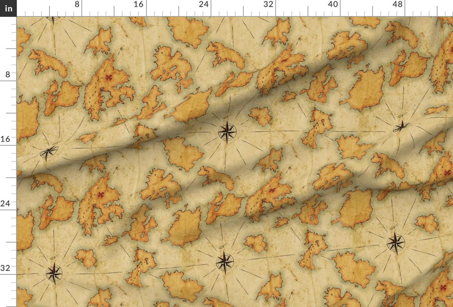 Treasure Map Fabric - Treasure Islands Vintage Map by Juliesfabrics ...