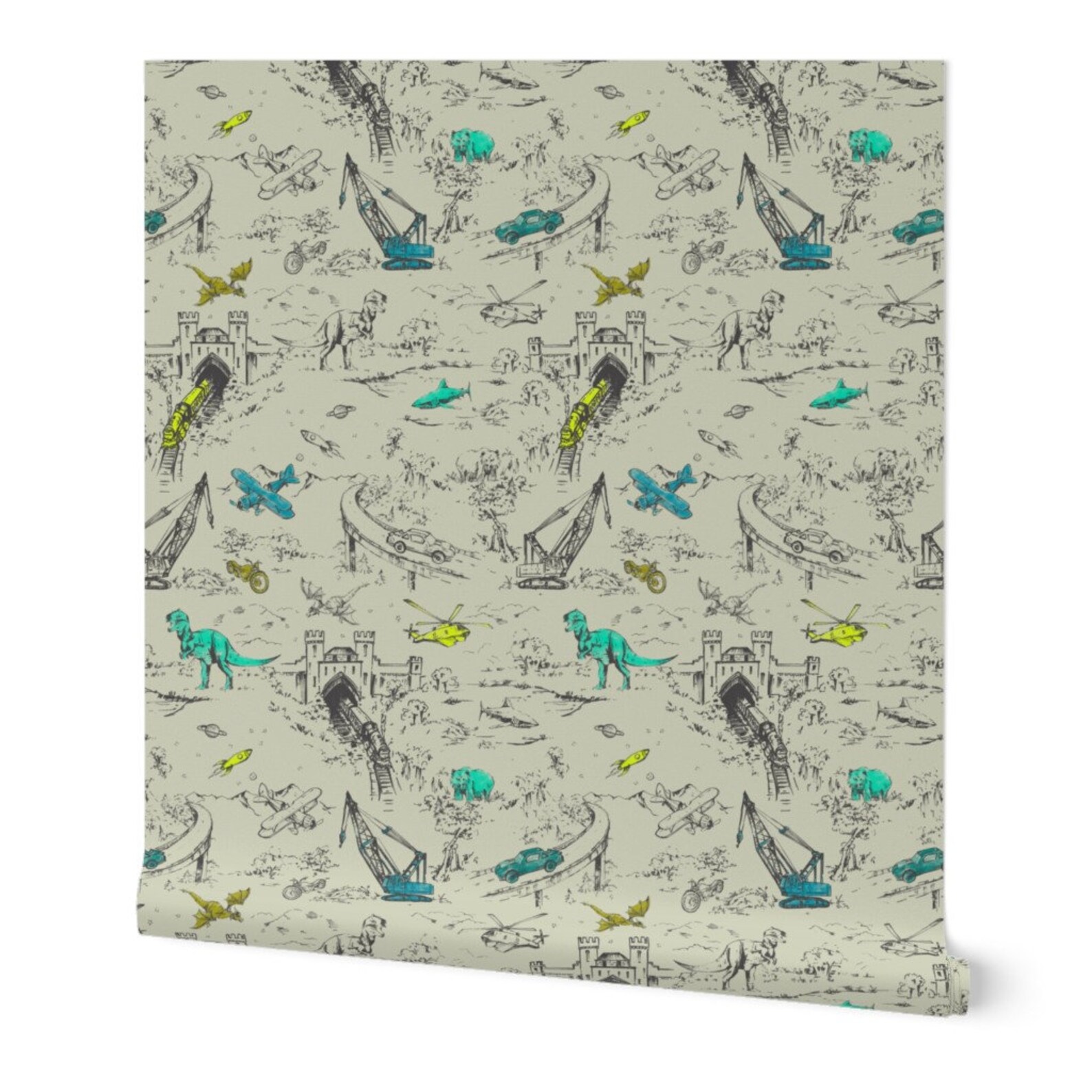 Toile Green Wallpaper Adventure Toile by Pattern State - Etsy