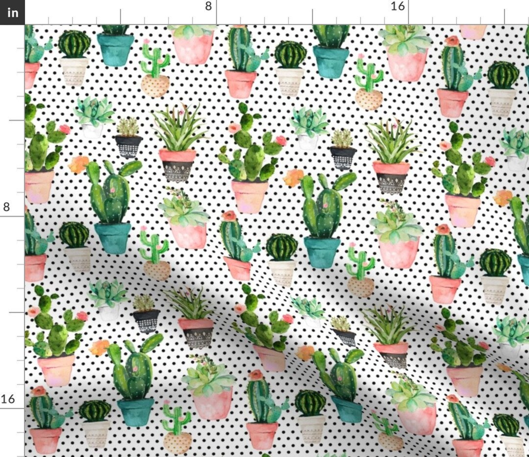 Boho Cacti on Polka Dots Fabric Cactus Obsession /black - Etsy