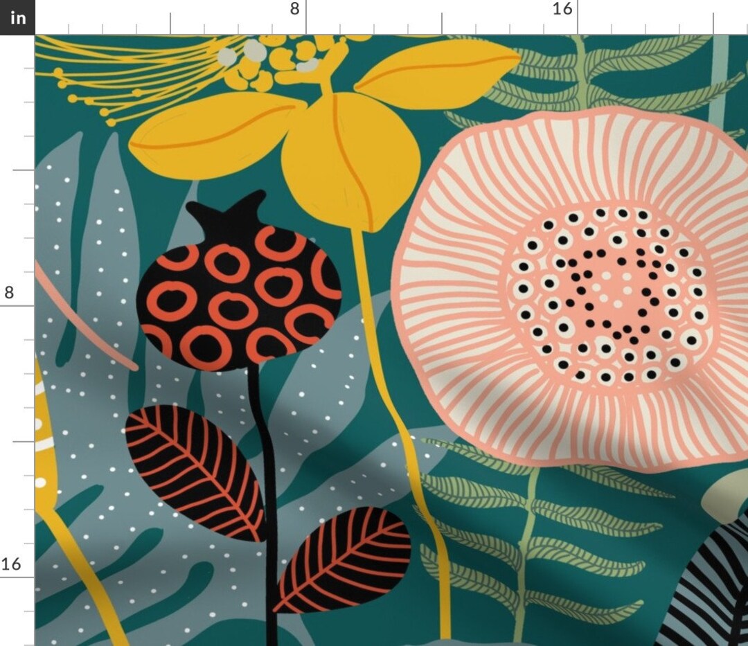 Garden Fabric Large Retro Garden Midnight by Hnldesigns Retro Modern ...