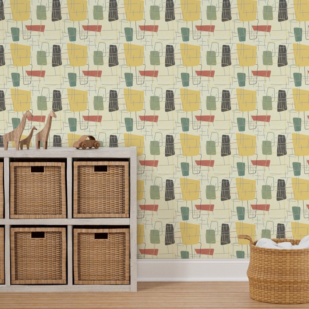 1950s Wallpaper Fifties by Owlandchickadee Retro Mid - Etsy