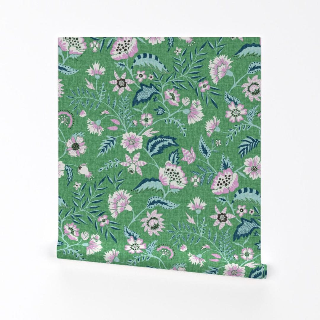 Boho Floral Wallpaper Kathy's Vine Green by Danika_herrick Modern ...