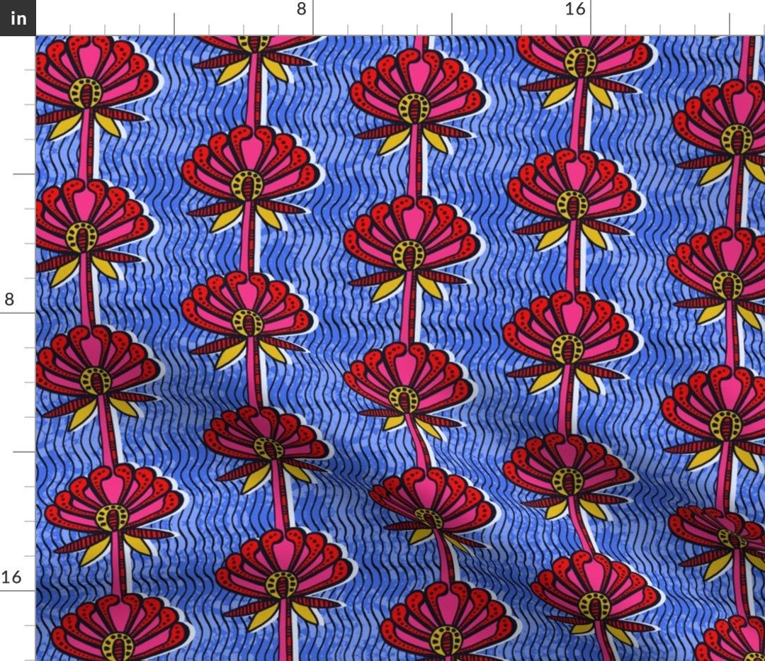 African Fabric African Inspired Print Flower Blue and - Etsy