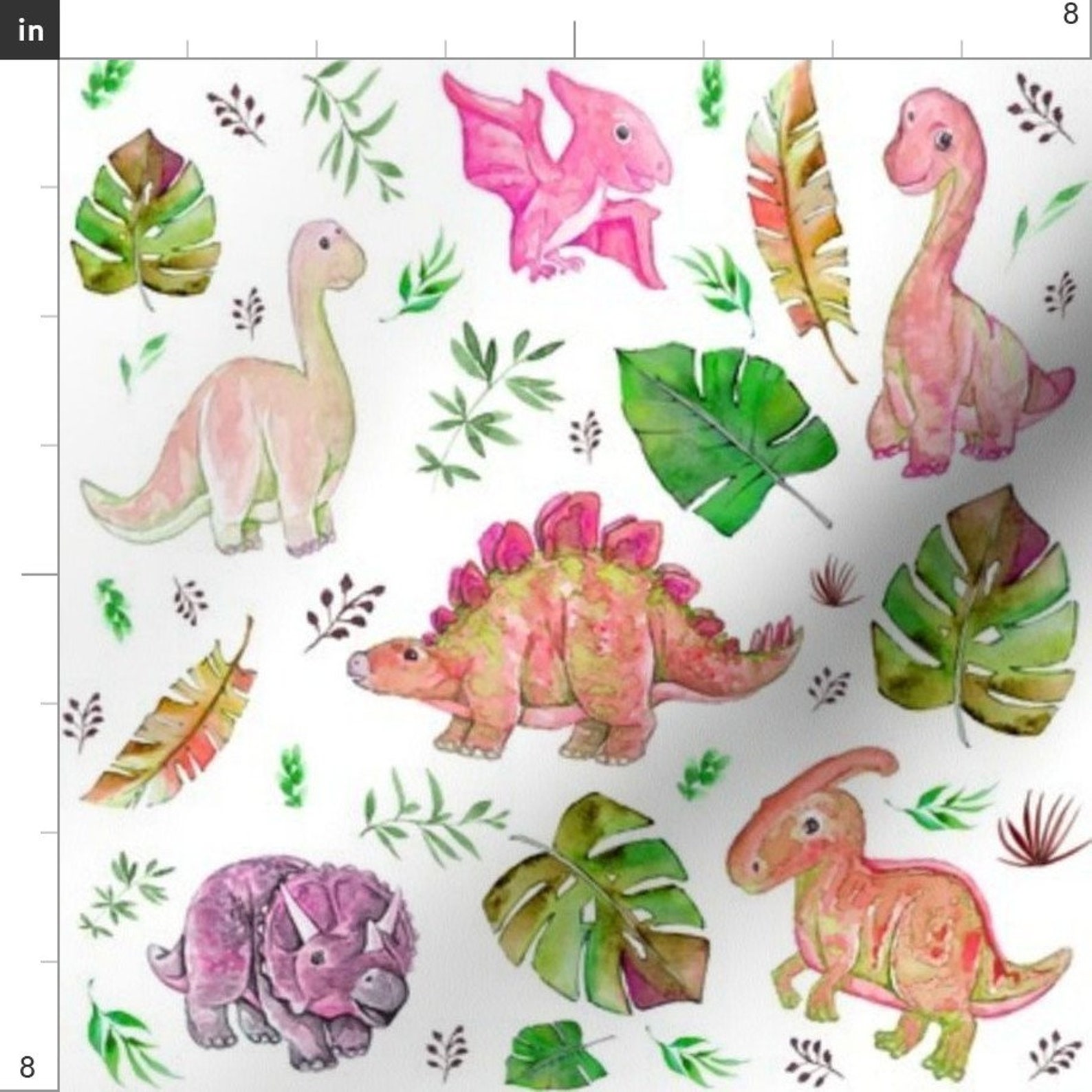 Dinosaur Fabric Retro Colors Pink Green Dinos by Shopcabin | Etsy