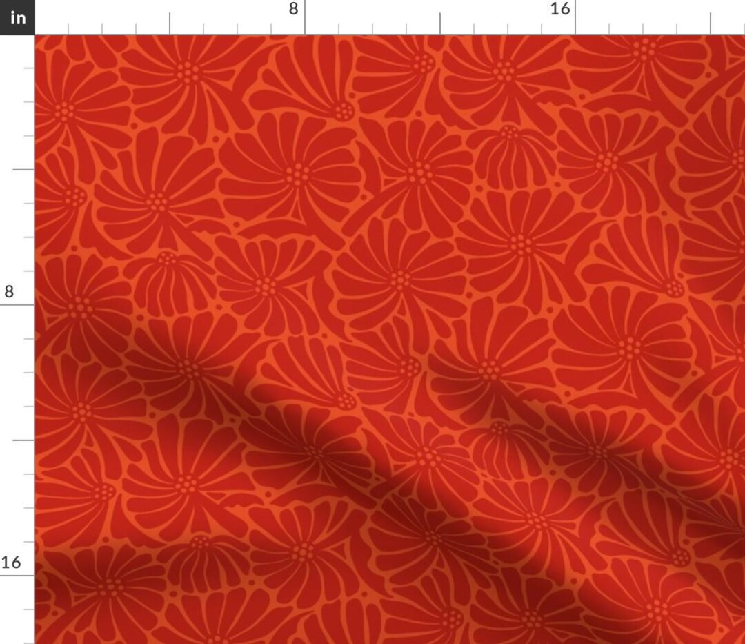 Retro Floral Fabric Groovy Flowers Red by Dancing-rabbit-designs Groovy ...