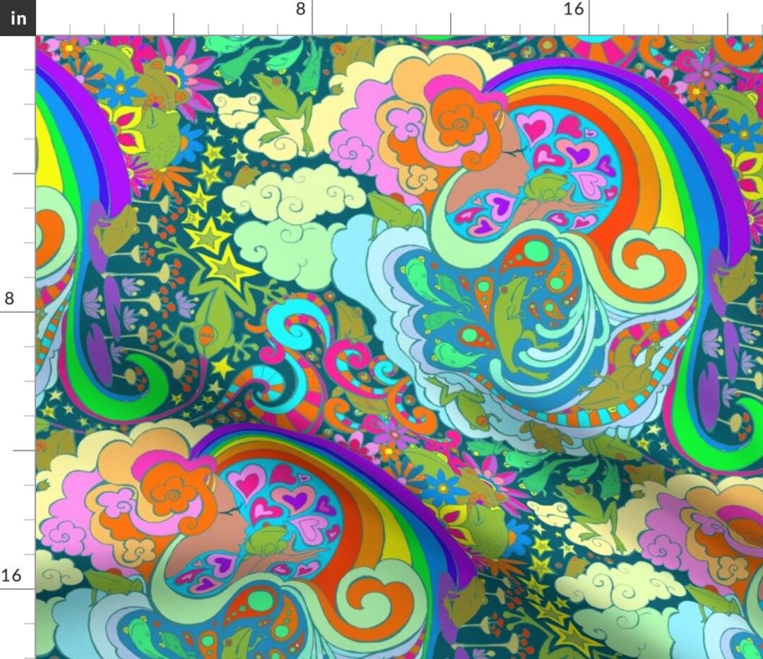 Frogs Fabric Trip the Frog Fantastic by Ceanirminger Frogs Hippie ...
