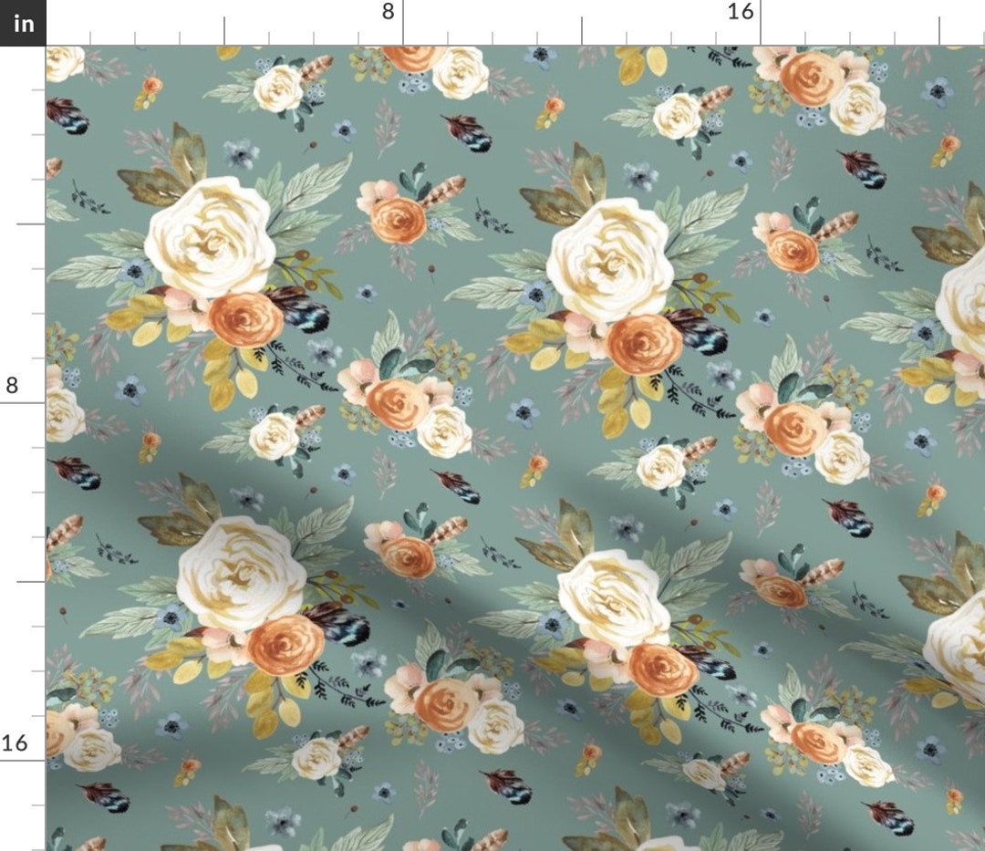 Bohemian Roses Fabric Western Autumn Dry Green by Shopcabin - Etsy