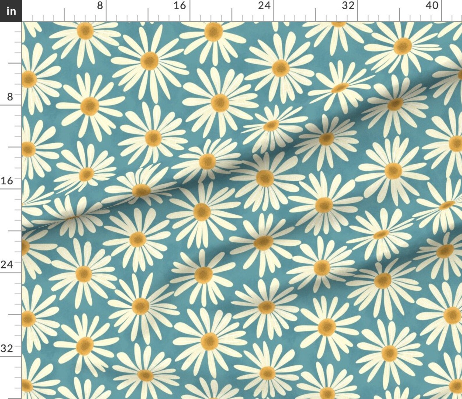 White Blue Daisies Spring Floral Fabric Shasta Daisies | Etsy