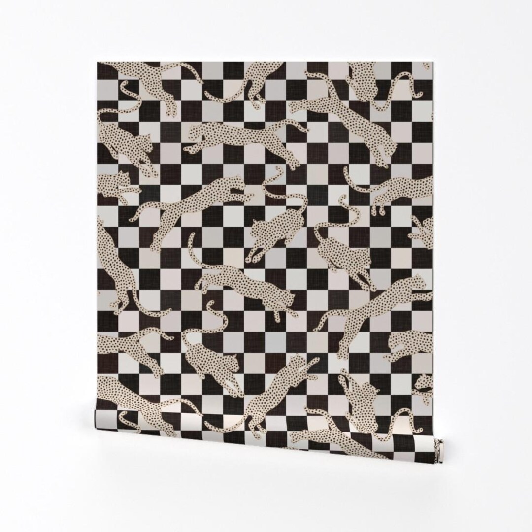 Big Cat Checkerboard Removable Peel and Stick Wallpaper - Cheetah ...
