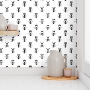 Bee Wallpaper Queen Bee by Eclectic at Heart White Black Farmhouse Chic ...