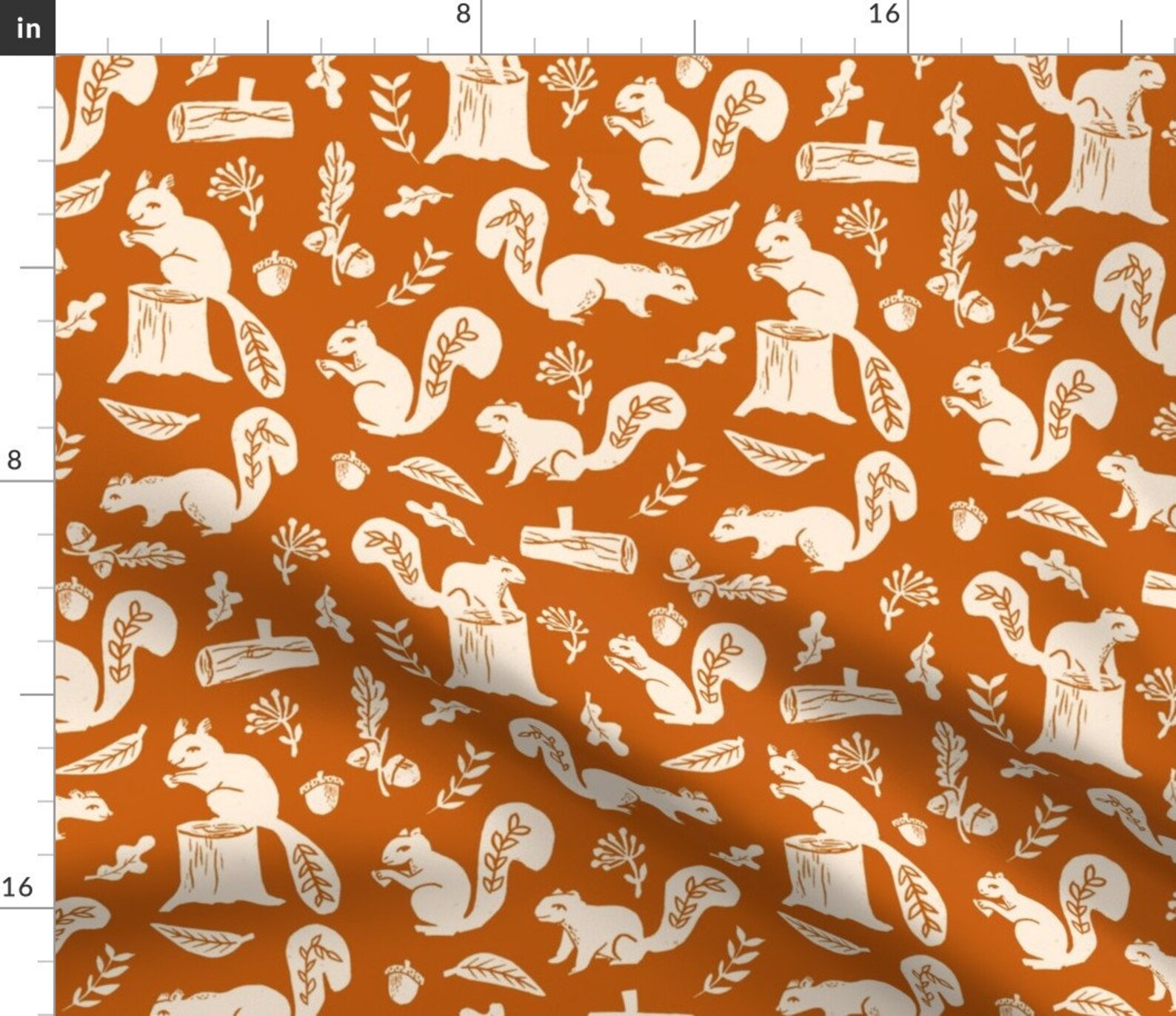 Fall Fabric Squirrels Linocut Fall Autumn Squirrels Trees - Etsy