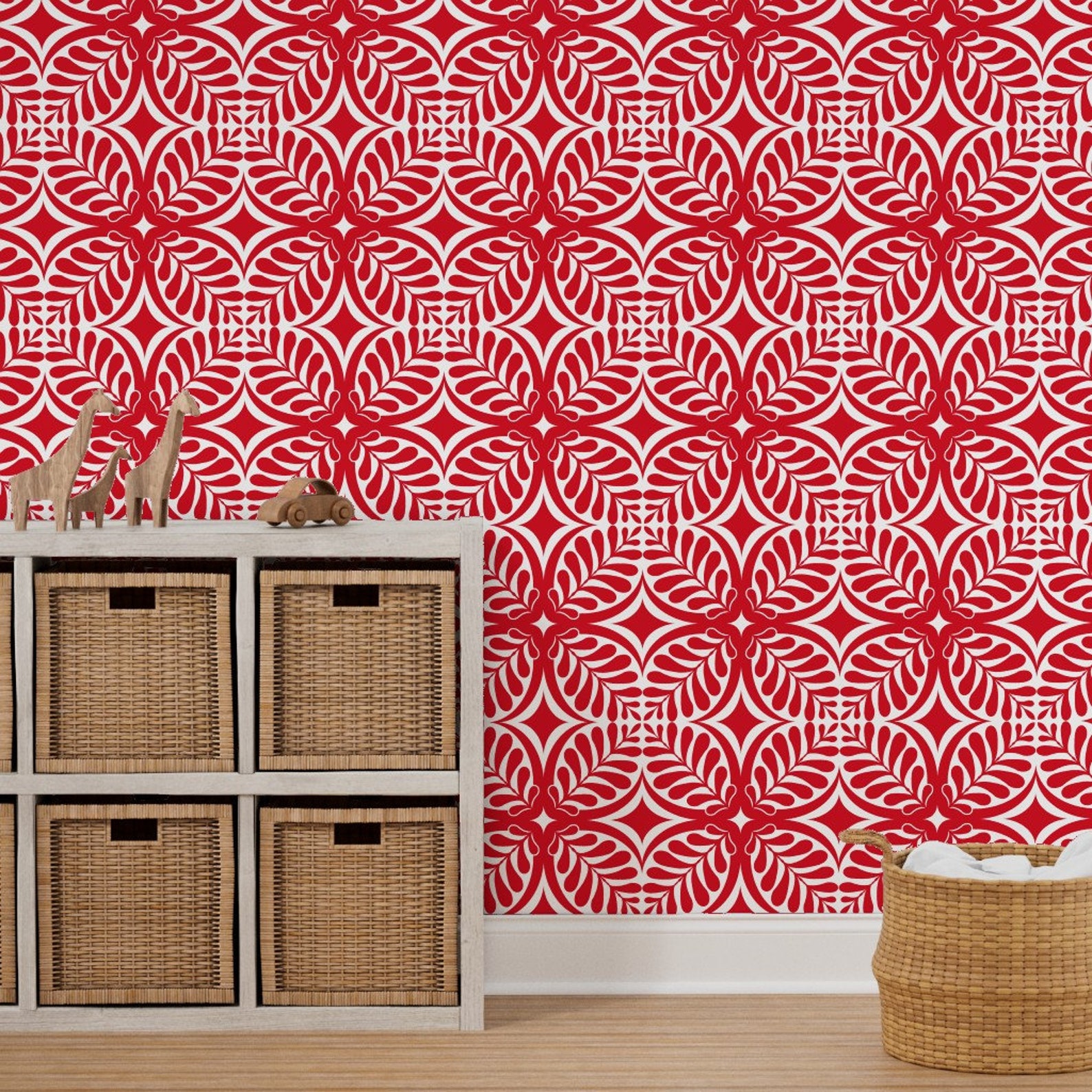 Red Fern Block Wallpaper Fern Block Red by Littlerhodydesign - Etsy