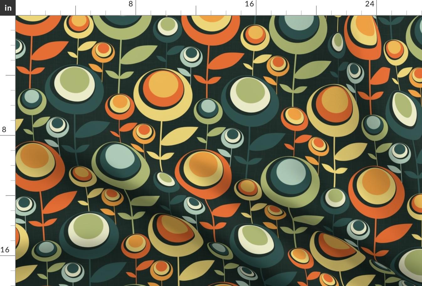 Retro Vintage Floral Fabric - 1970s Flowers by Luciafontes - Geometric ...