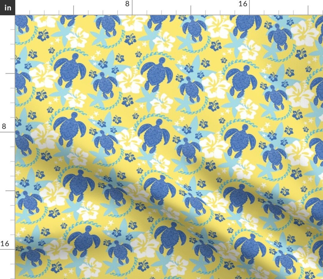 Topical Turtle Fabric Island Turtles Blue Hawaii by Colour - Etsy