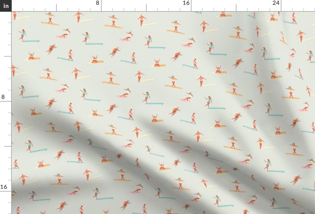 Surfing Fabric - Girls Surfers Beige by Tasiania - Surfer Girl ...