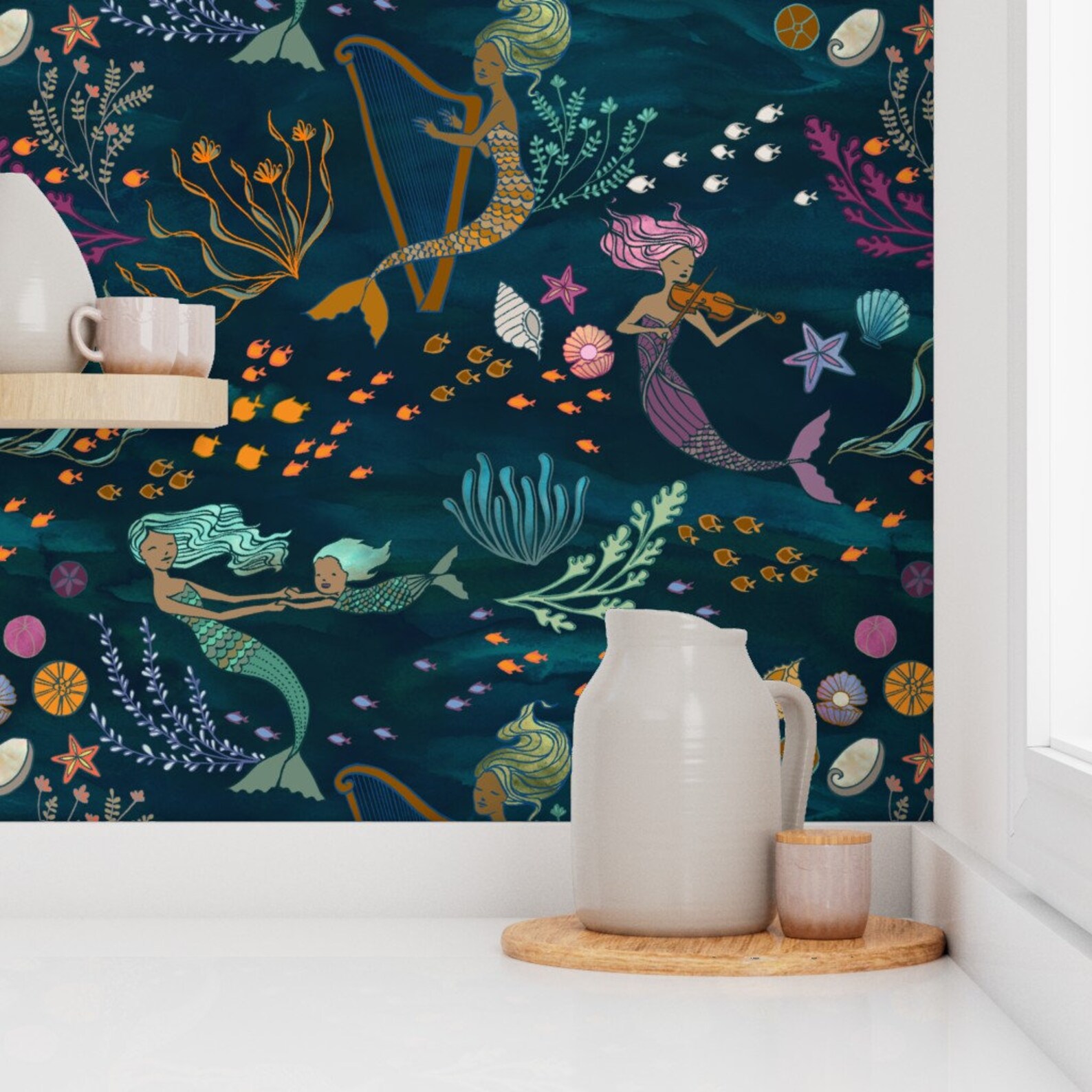 Mermaids Wallpaper Mermaid Music by Ceciliamok Navy - Etsy