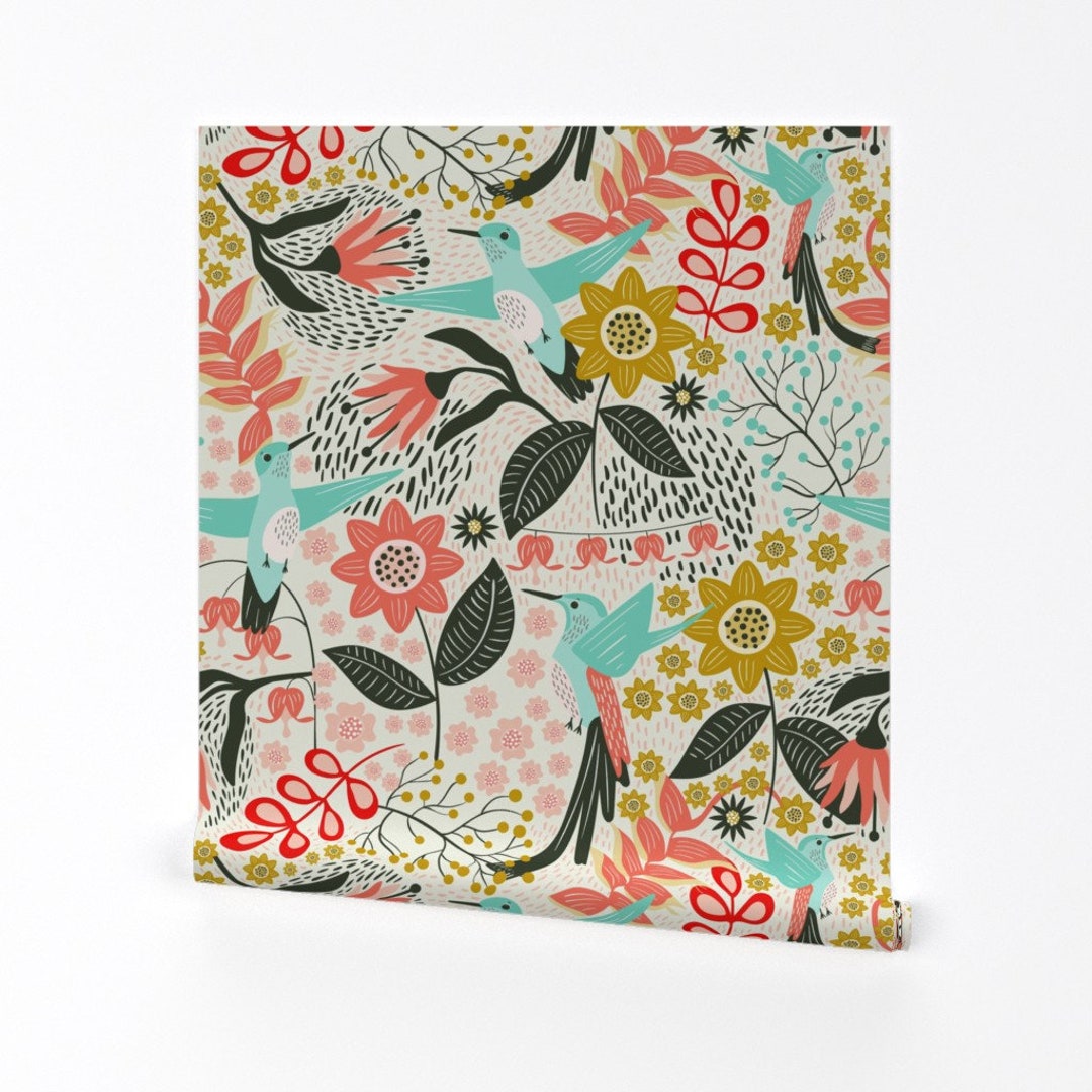 Hummingbird Wallpaper Hummingbird Large by Melarmstrongdesign Pink ...