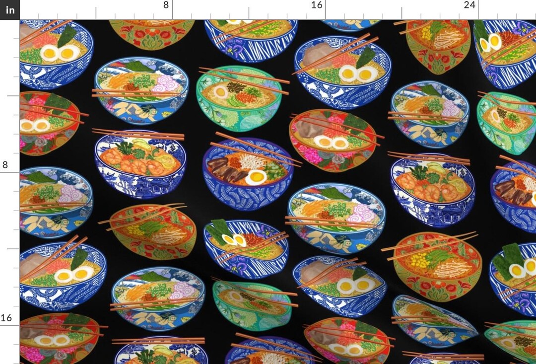 Hawaii Ramen Bowls Blue Red Soup Fabric - Ramen Bowls Hawaii by ...
