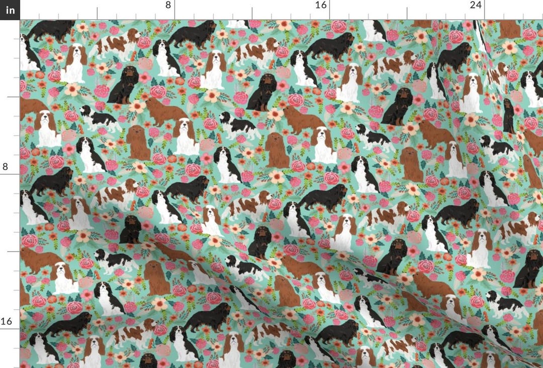 Cavalier King Charles Fabric-cavalier King Charles Spaniel Florals ...