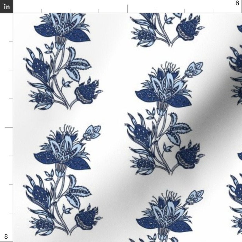 Block Print Flower Fabric French Floral Blue Flower Block by - Etsy