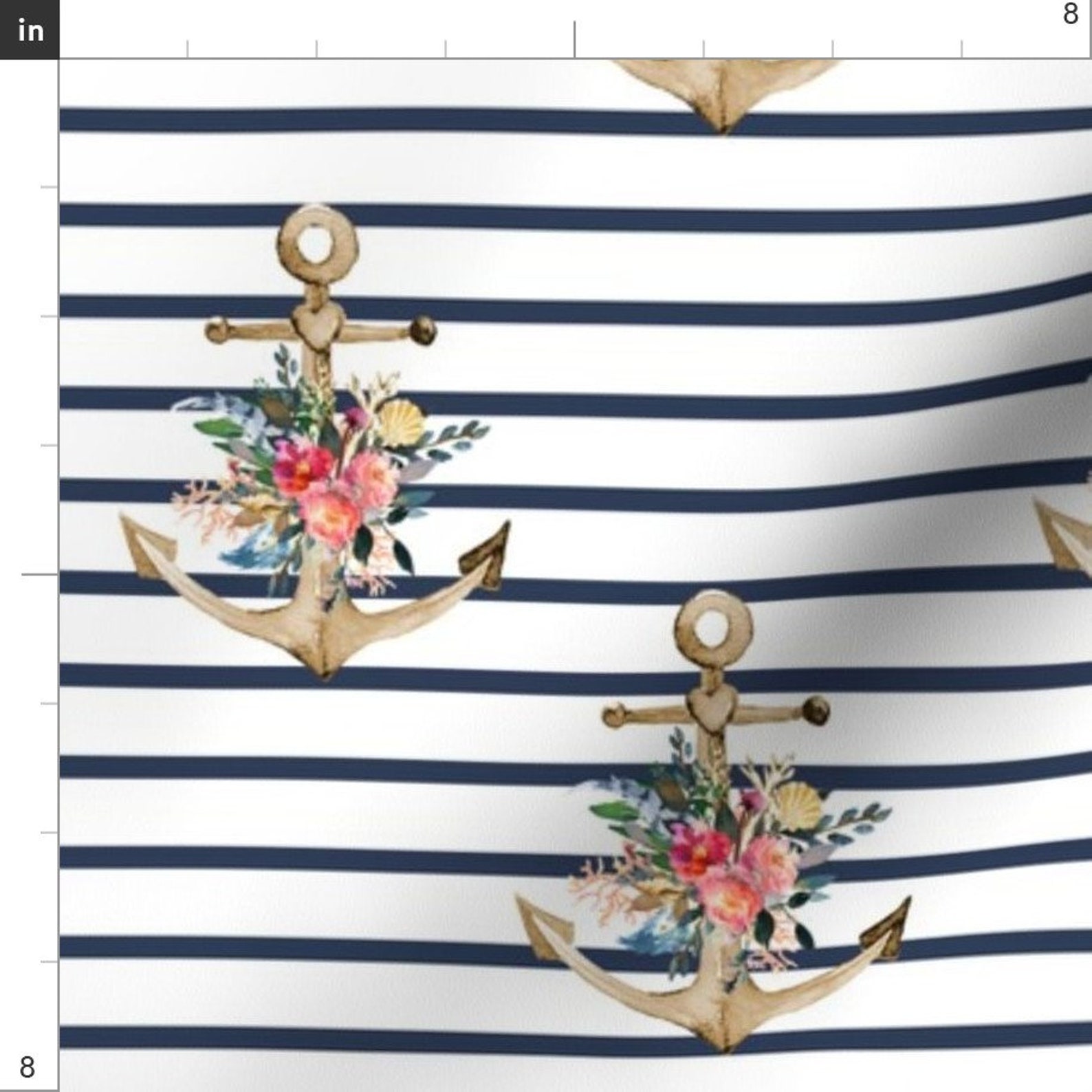Anchor Fabric 7 Blue Stripes Boho Floral Anchor by - Etsy