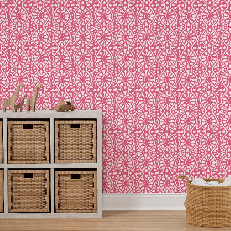Pink Wallpaper Cobblestone Trellis Pink by Lulabelle Pink - Etsy