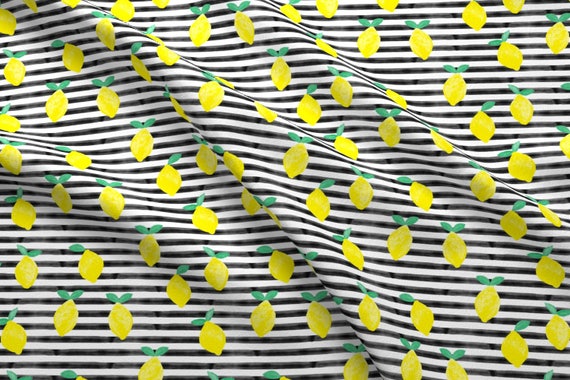 Classic Lemon Stripe Fabric So Fresh Lemons On Black | Etsy