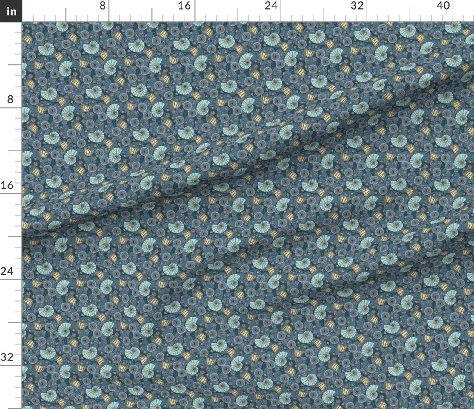 Blue Mollusk Fabric Microbiological Sea Mollusks Seashells - Etsy