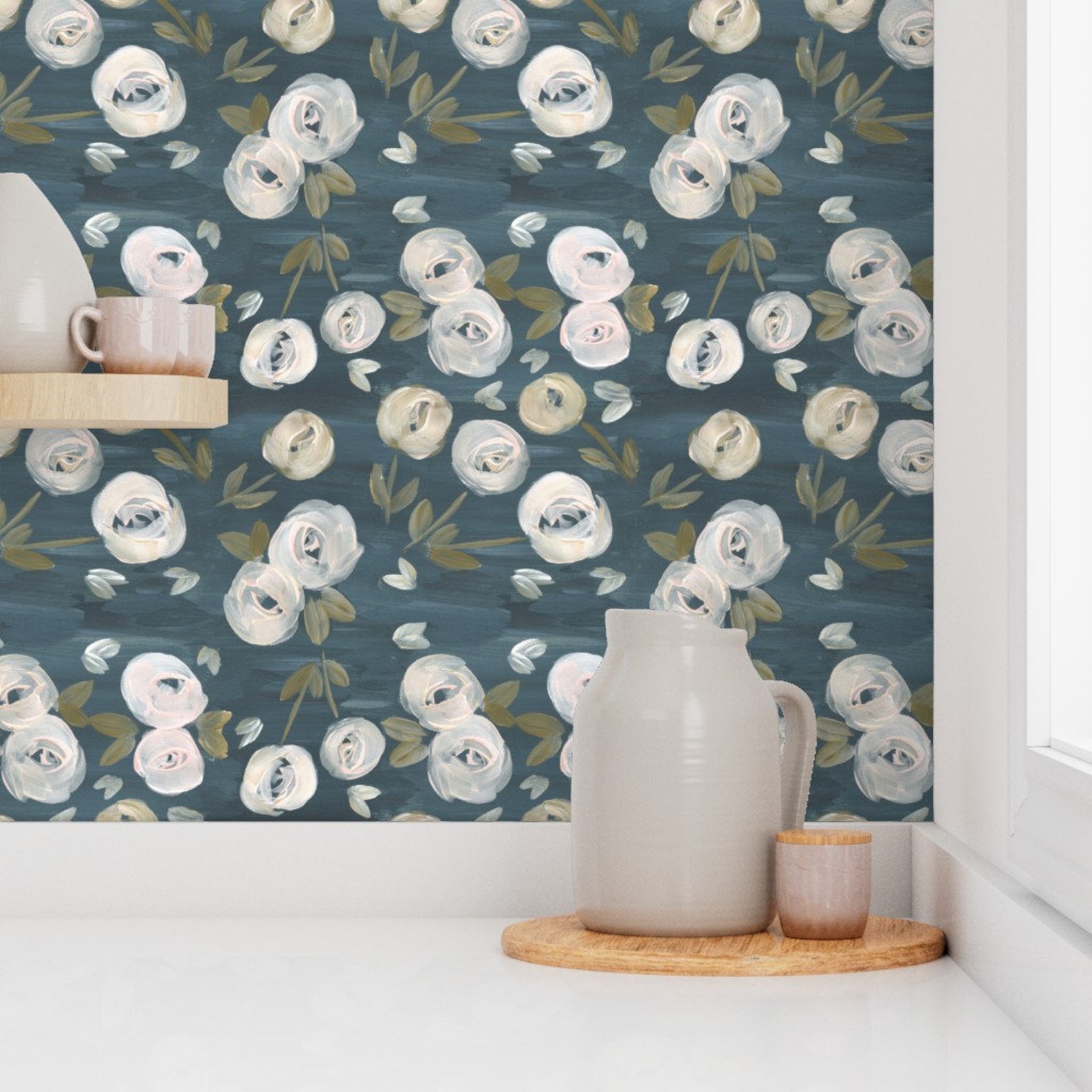 Floral Wallpaper Moody Modern Floral by Smallhoursshop - Etsy