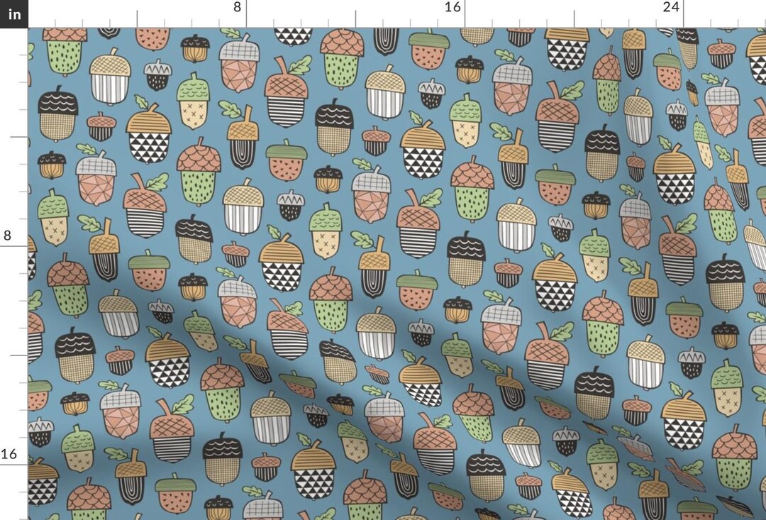 Acorns Fabric - Geometrical Acorns Fall Autumn Blue by Caja Design ...