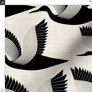 Stork Black Abstract Birds Fabric Storks on Linen by Vo Aka Virginiao ...