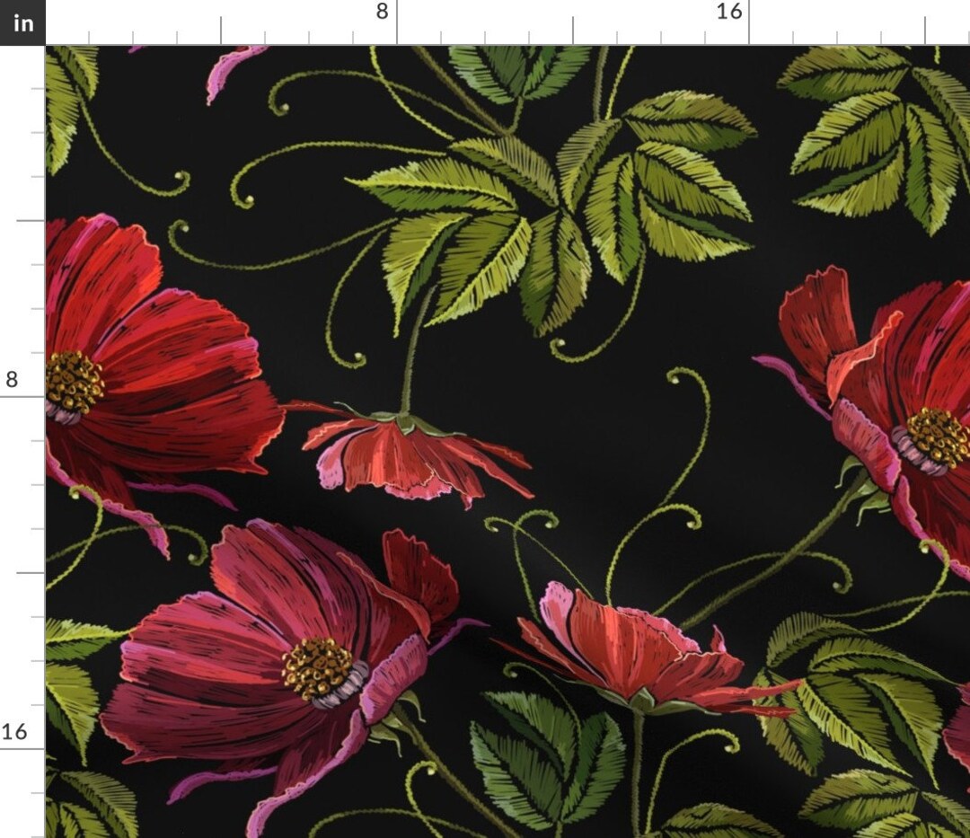 Moody Floral Fabric Red Poppies by Capricornsun Large Scale Botanical ...