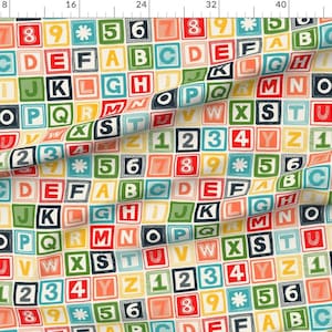 Abc Alphabet Blocks Fabric - Abc Square Retro Wood Blocks by ...