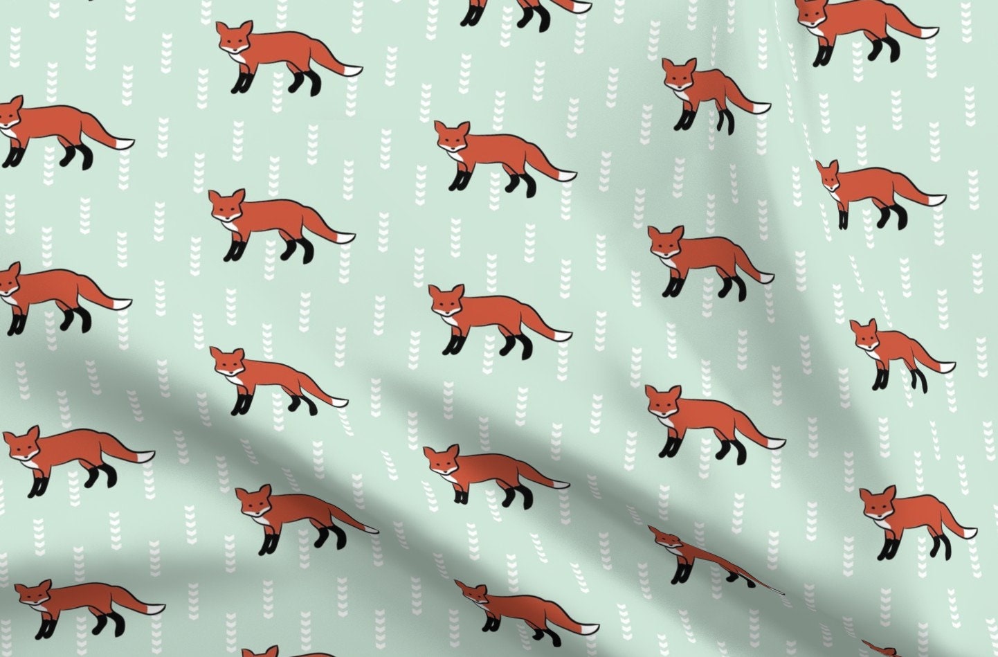 Green Fox Fabric Fox On Mint By Mrshervi Fox Cotton Fabric | Etsy