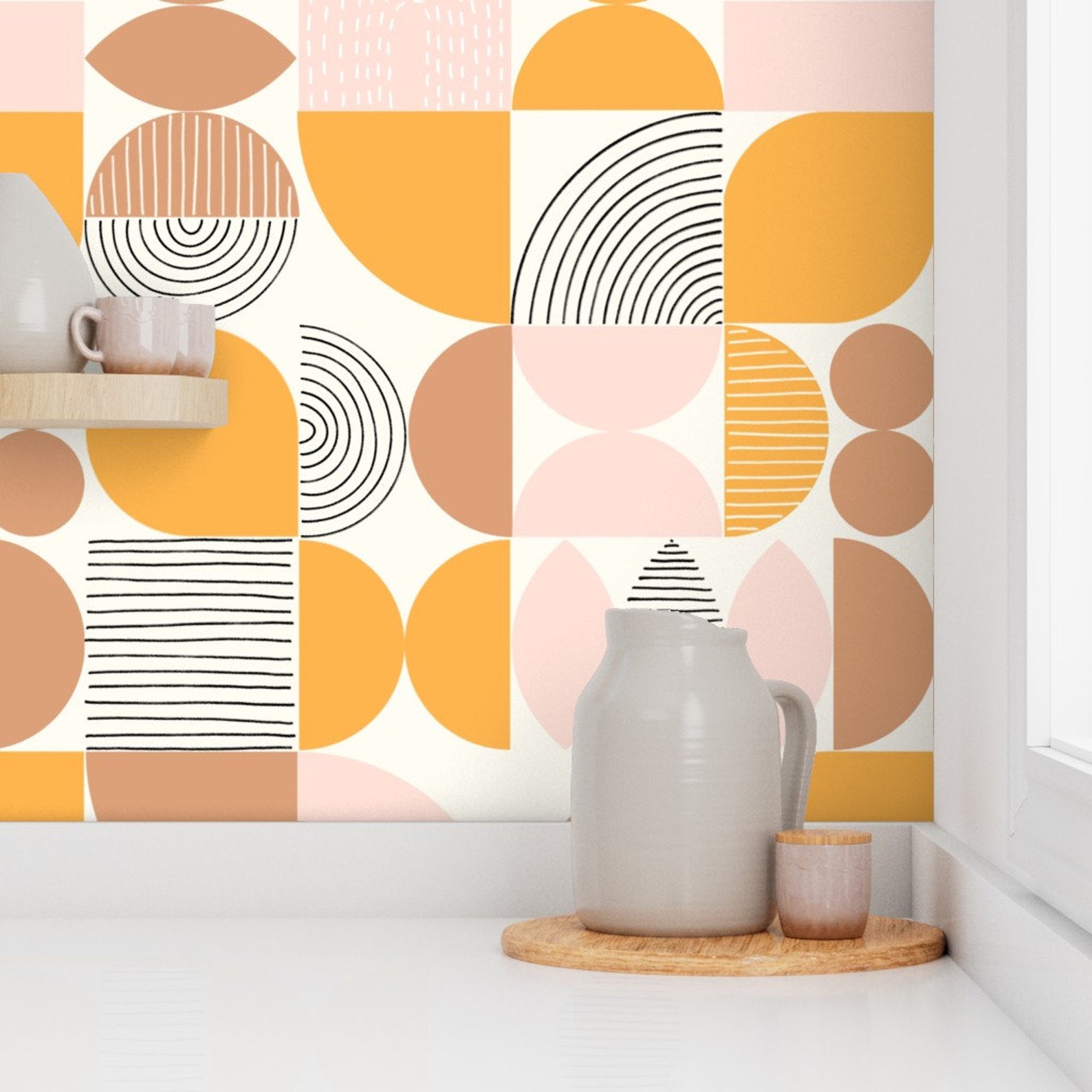 Mod Art Wallpaper Modern Art Geometric Shapes by Sandra - Etsy
