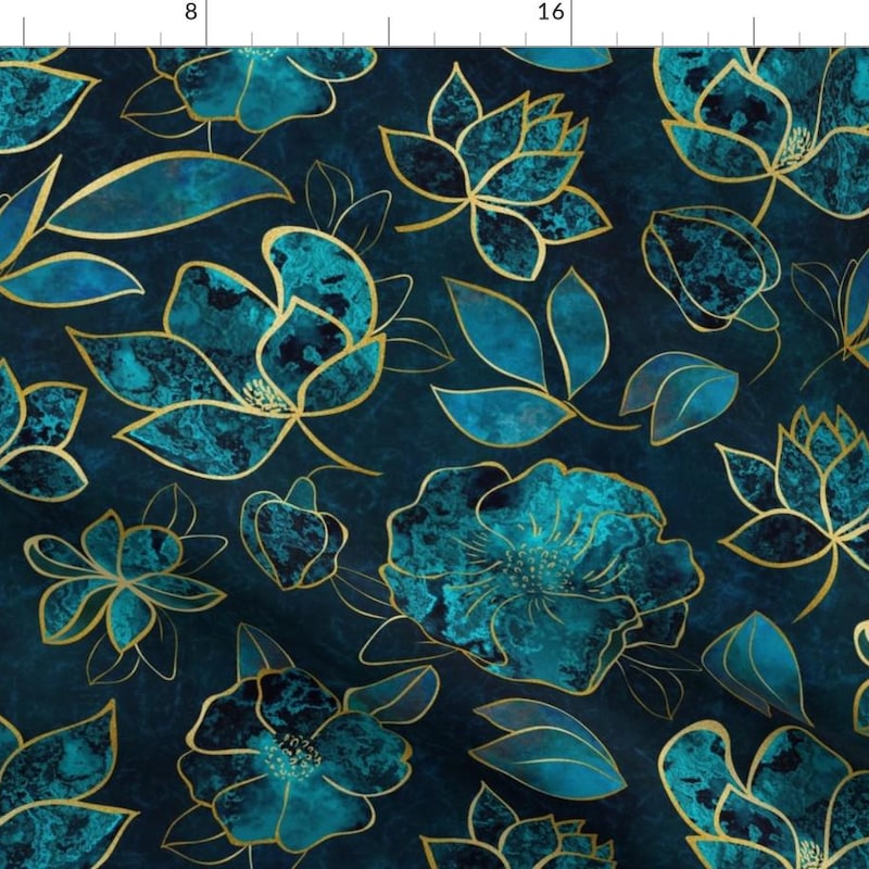 Teal Floral Fabric - Etsy