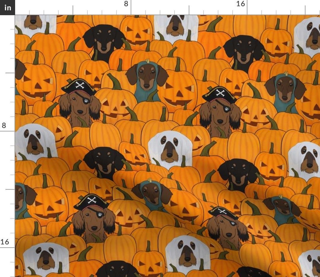 Dachshund Fabric Dachshund Pumpkin Patch by Spiny_flower_designs ...